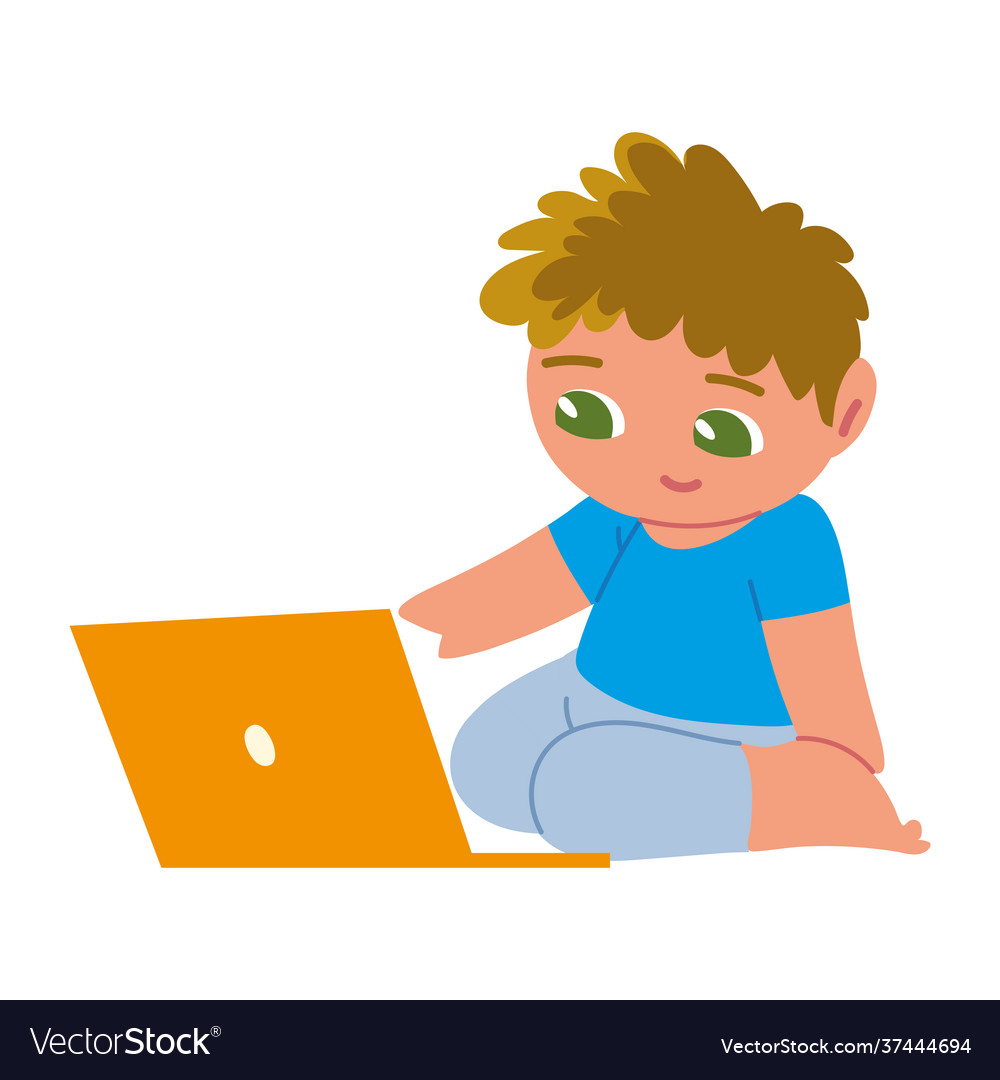 Boy using laptop Royalty Free Vector Image - VectorStock