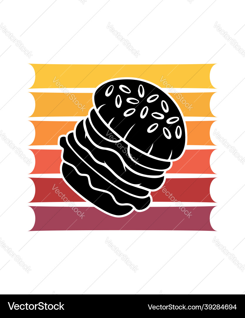 Burger retro sunset design template Royalty Free Vector