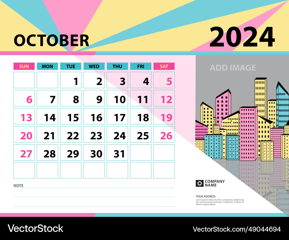 October 2024 template - calendar year design Vector Image