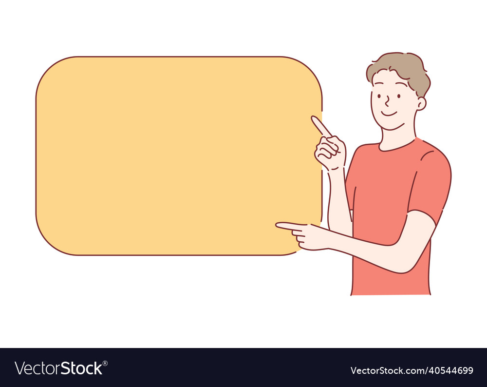 Hand drawn man pointing finger at copy space Vector Image