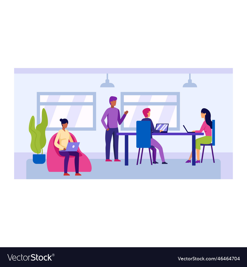 Cartoon characters talking and working together Vector Image