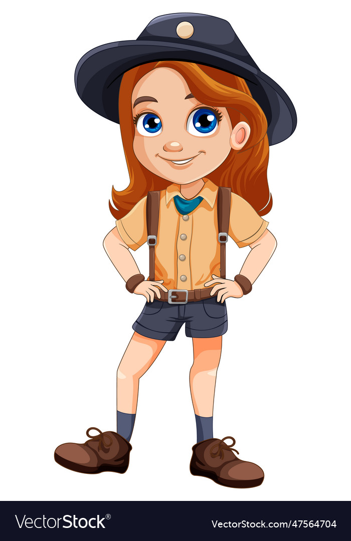 Girl Scout In Uniform Cartoon Character Royalty Free Vector