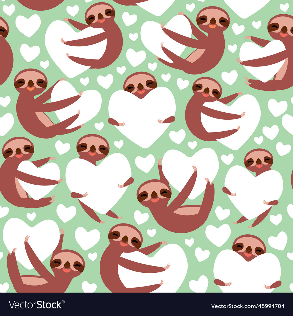 Seamless Pattern Three Toed Sloth Holding White Vector Image