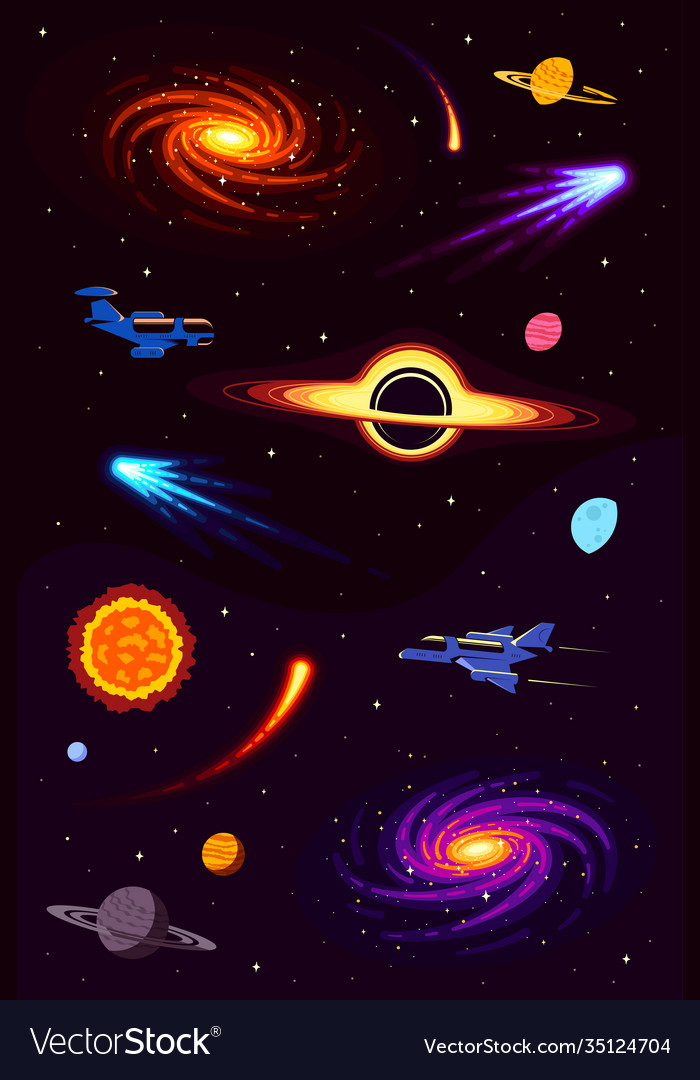 Set space objects flat style Royalty Free Vector Image