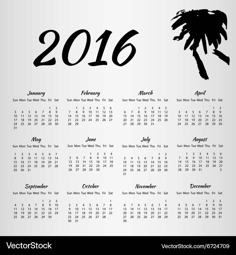 2016 calendar with inkblot on white background Vector Image