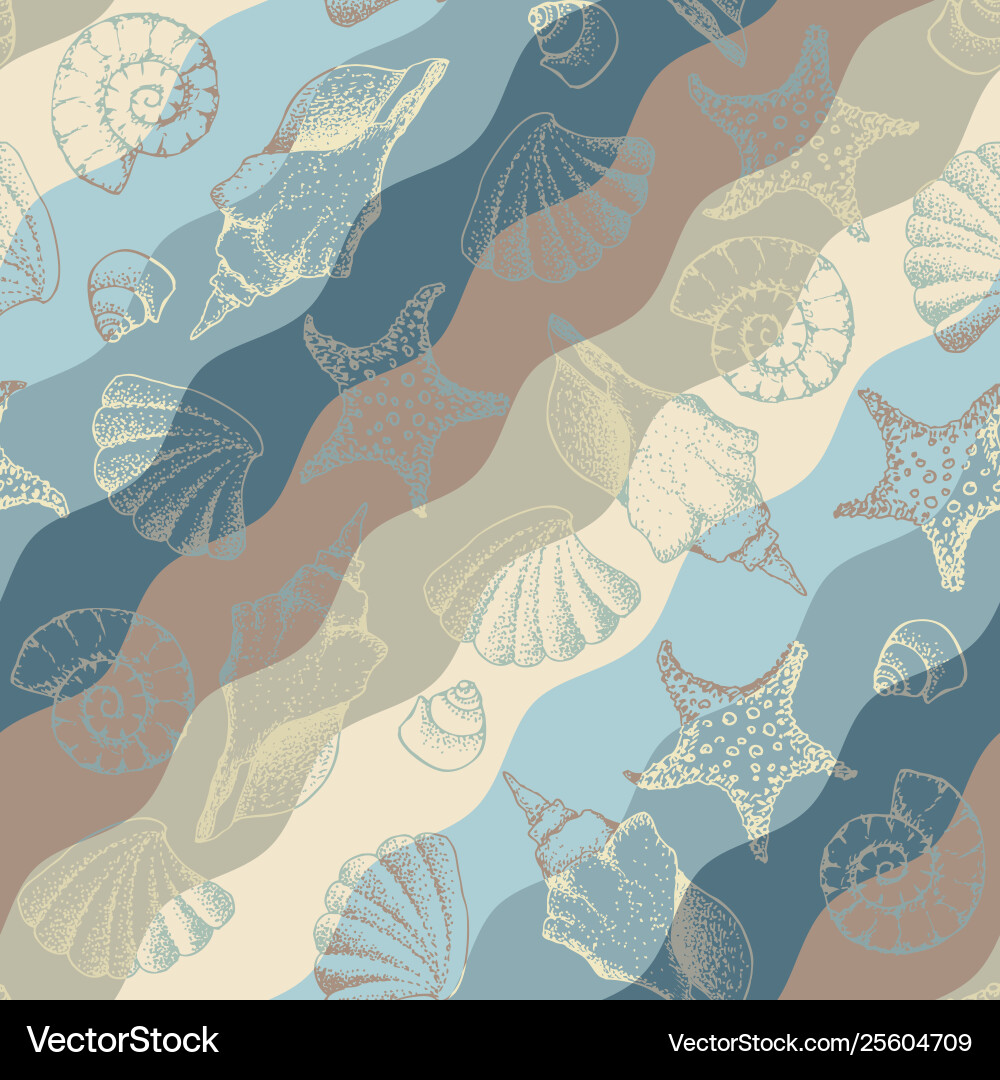 Blue pattern and hand draw in marine style Vector Image