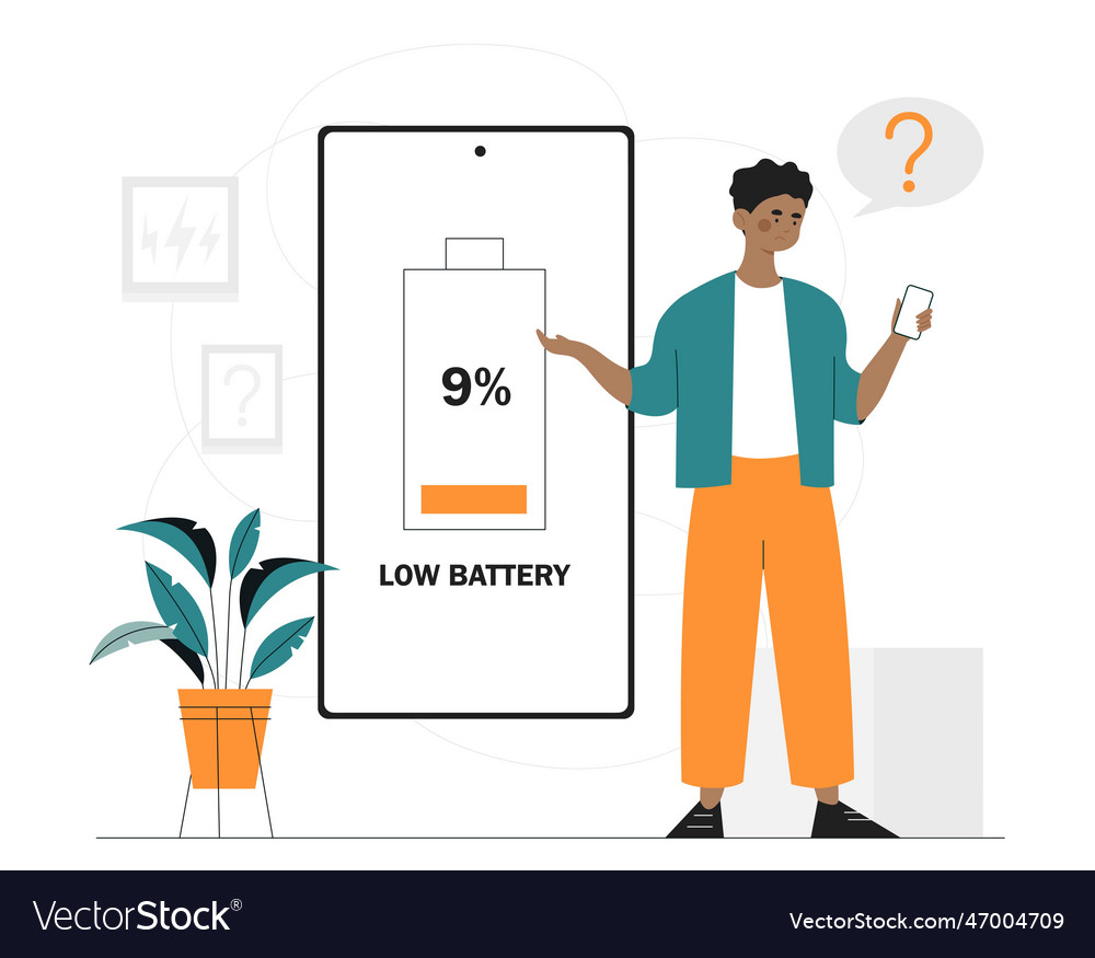 Low battery concept Royalty Free Vector Image - VectorStock