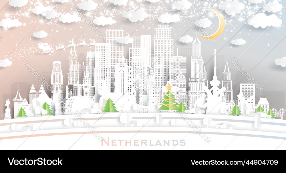Netherlands skyline in paper cut style Royalty Free Vector