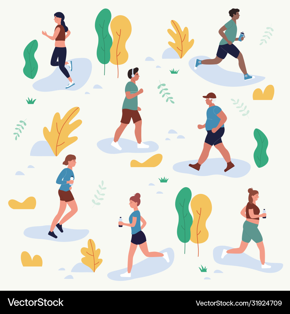 People run in park set Royalty Free Vector Image