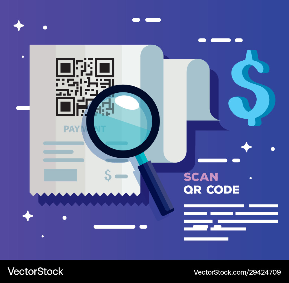 Scan qr code in voucher paper with magnifying Vector Image