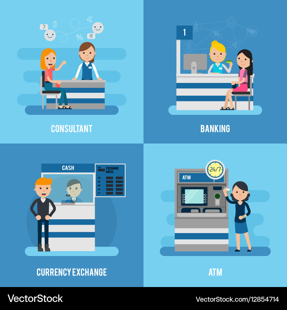 Bank service flat concept Royalty Free Vector Image