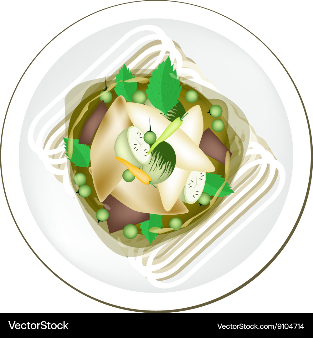 Thai green curry with fish balls Royalty Free Vector Image