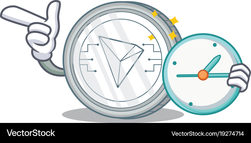With clock tron coin character cartoon Royalty Free Vector