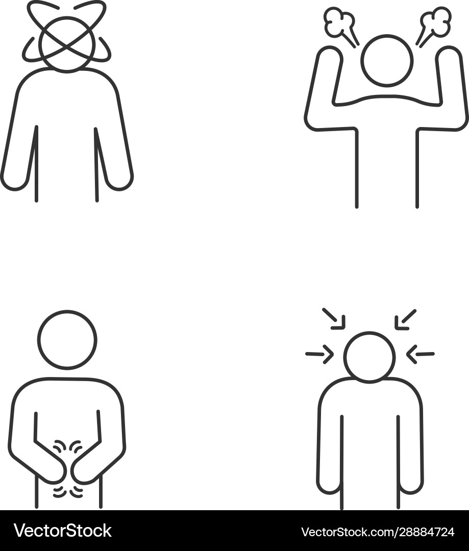 Emotional stress linear icons set Royalty Free Vector Image