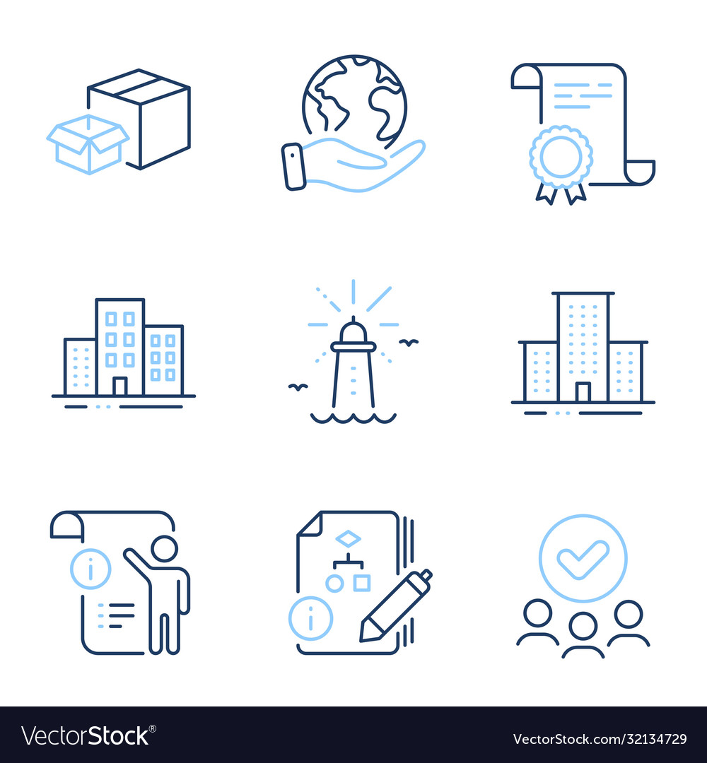 Manual doc buildings and algorithm icons set Vector Image