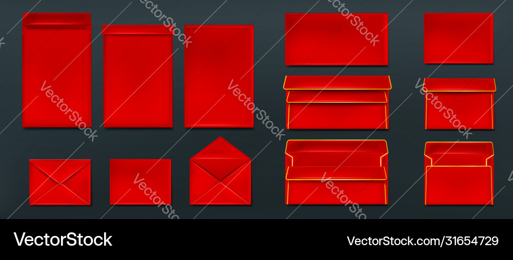 Red envelopes blank paper covers template set Vector Image