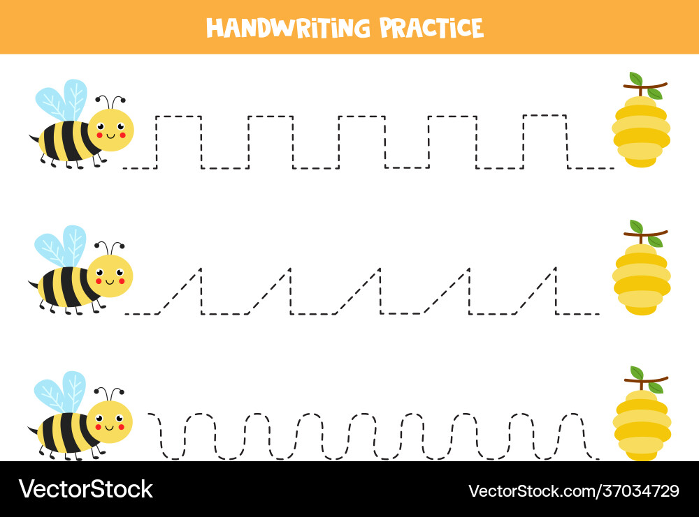 Trace lines with cute bee and hive writing Vector Image
