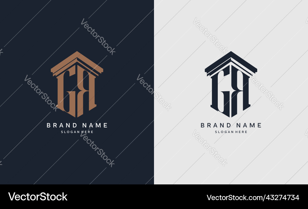 Initials gr logo with pillar element best for law Vector Image