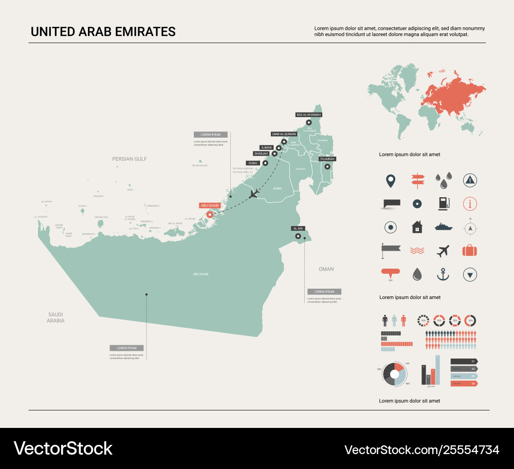 Map united arab emirates country Royalty Free Vector Image