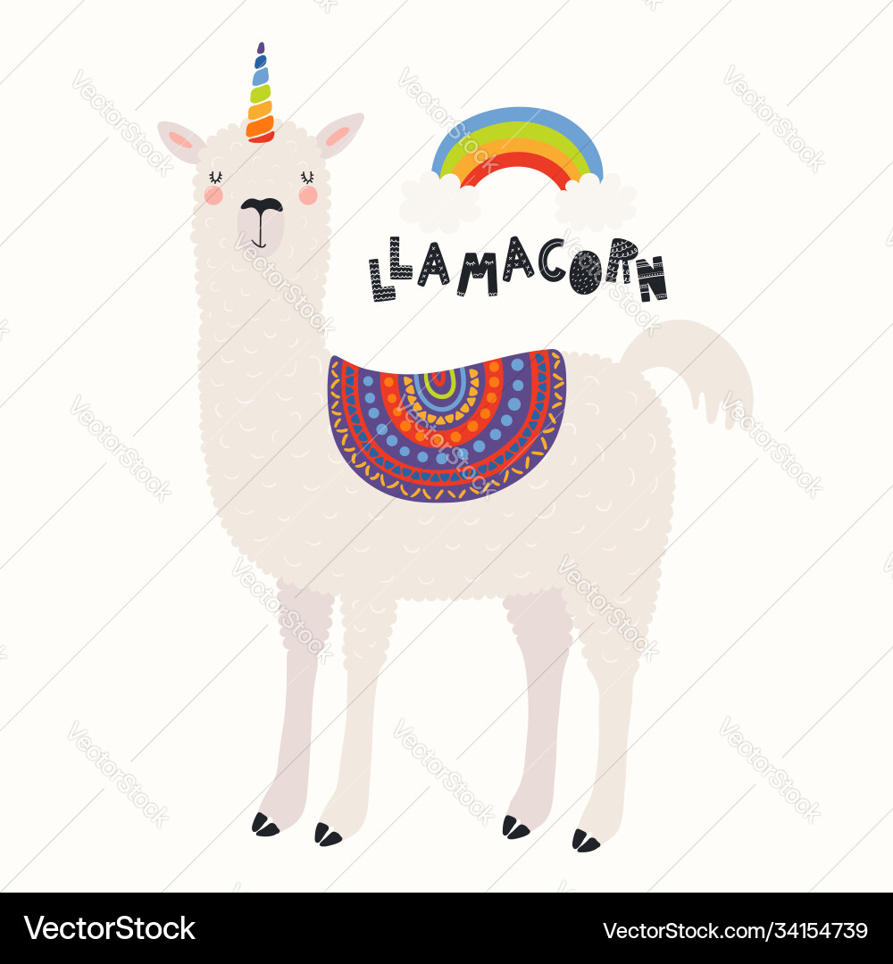Cute llama unicorn Royalty Free Vector Image - VectorStock