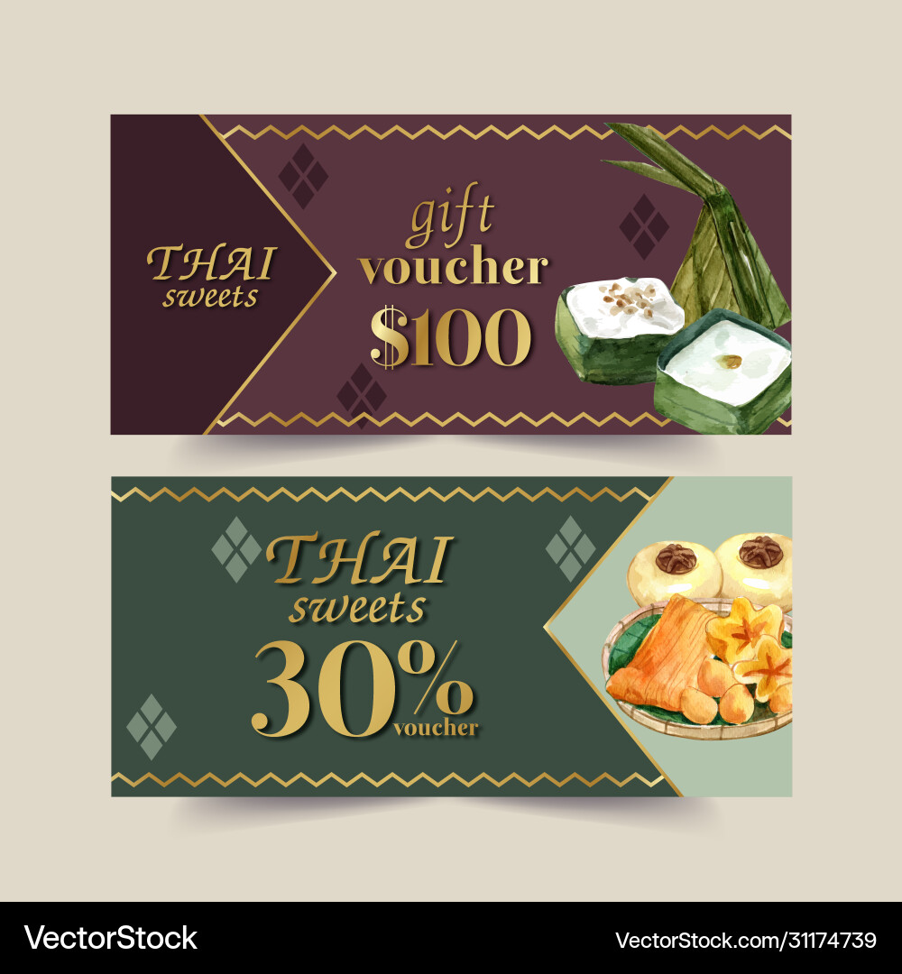 Thai sweet voucher design with pudding golden Vector Image