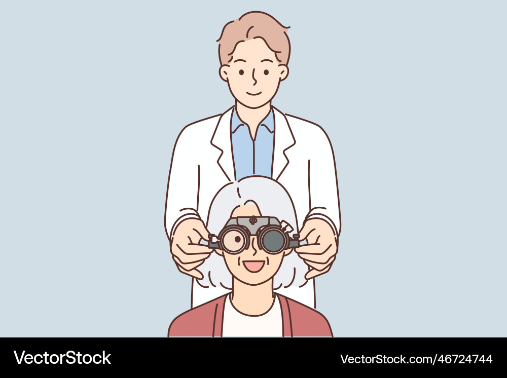 Man optometrist putting on ophthalmic glasses on Vector Image
