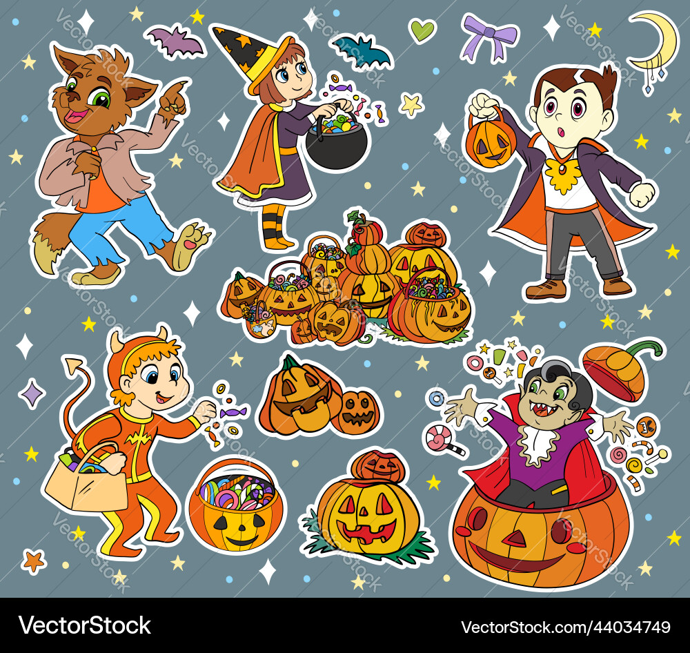 Halloween kids and elements sticker set 2 Vector Image