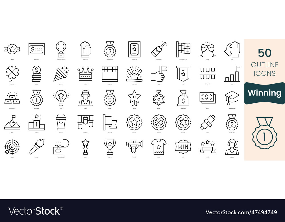 Set of winning icons thin linear style icons pack Vector Image