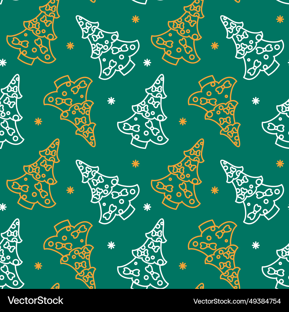 Christmas tree on the green background seamless p Vector Image