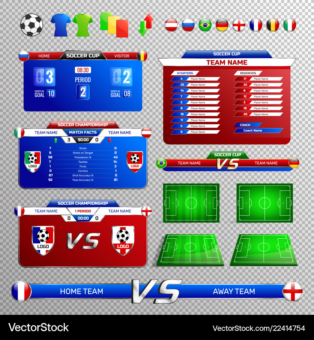 Soccer broadcast elements transparent set Vector Image