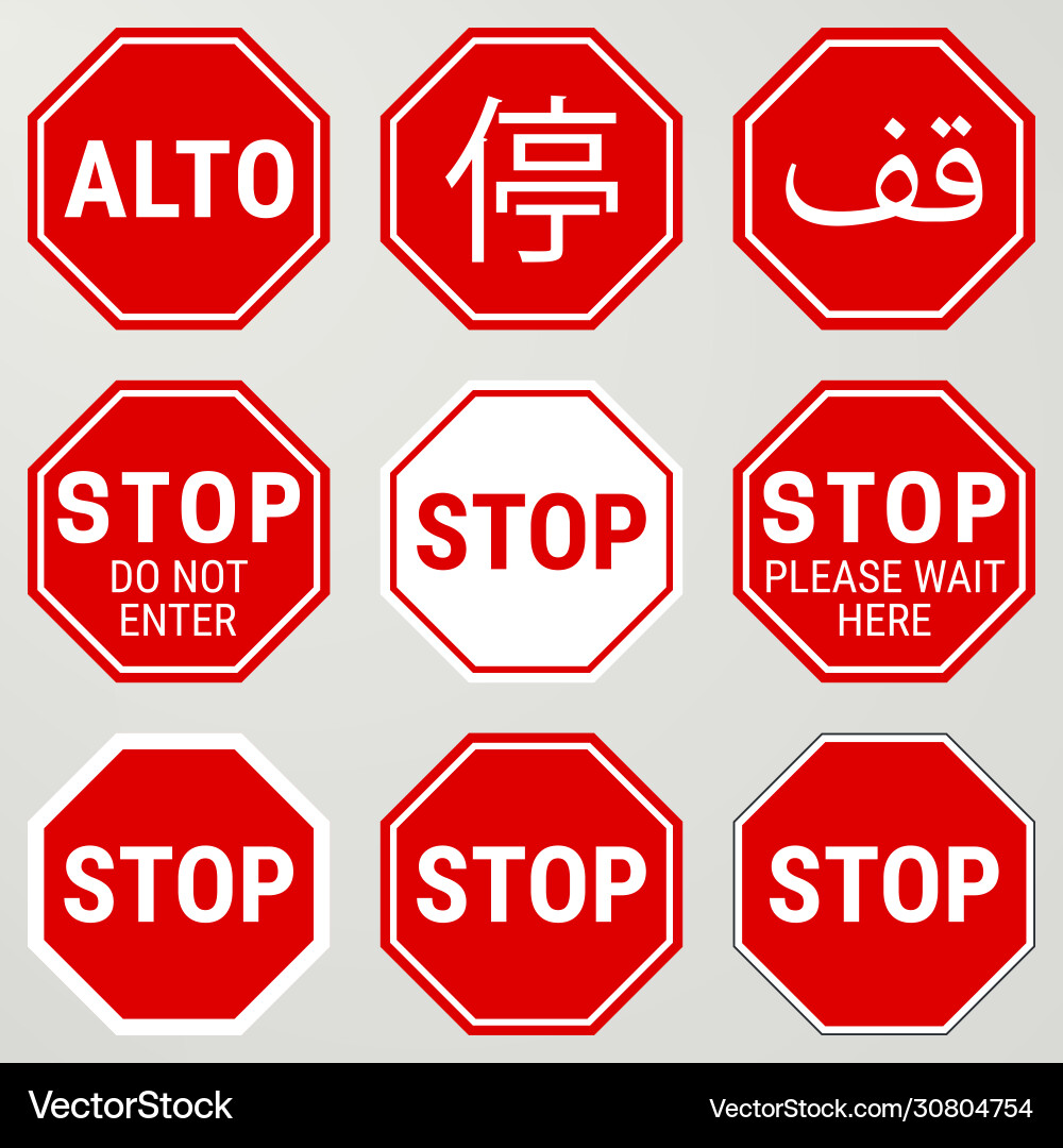 Stop road sign set different versions also Vector Image