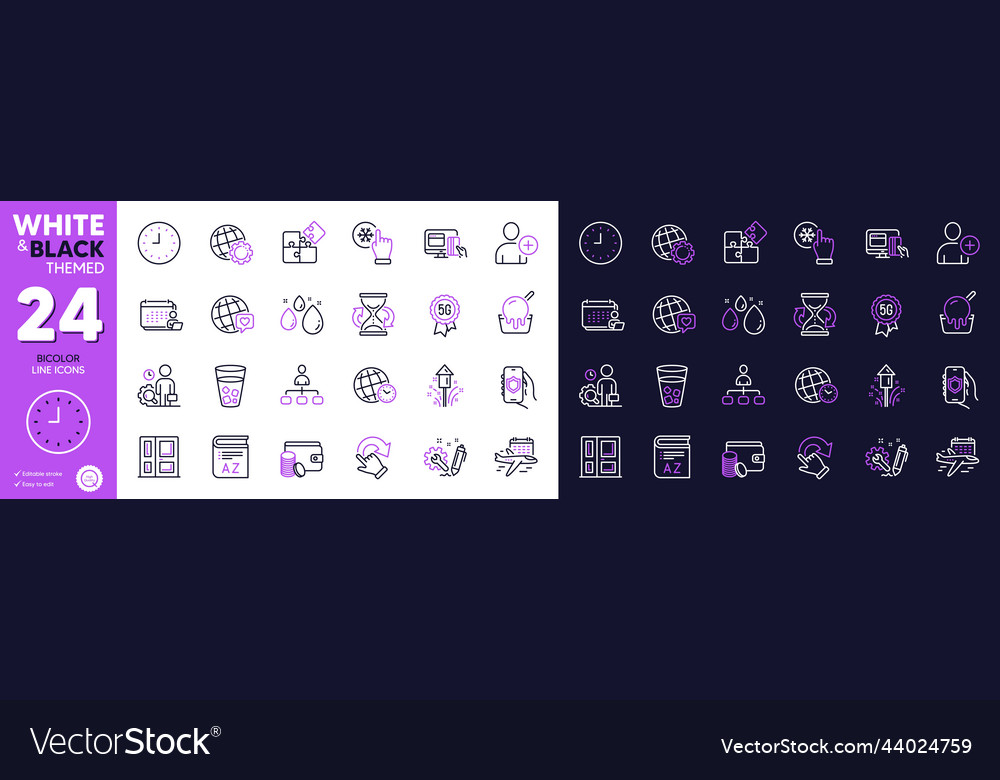 Freezing click fireworks and globe line icons Vector Image