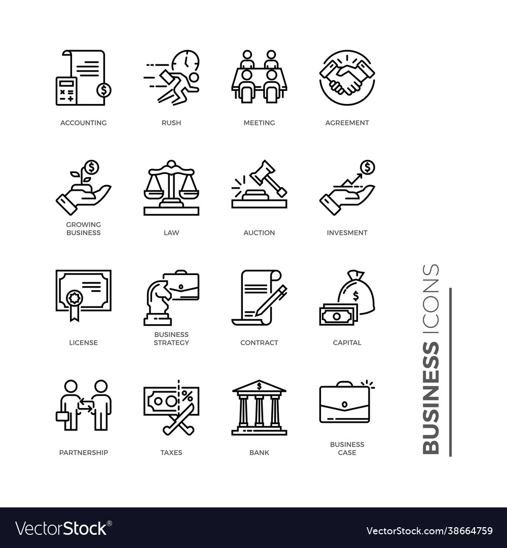 Simple set business related line icons Royalty Free Vector