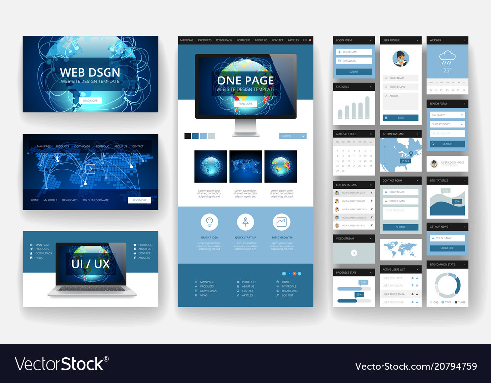 Website design template and interface elements Vector Image