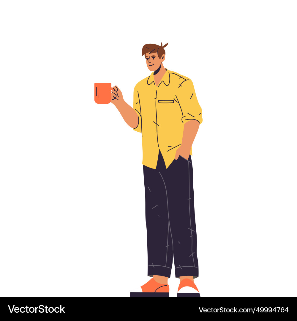 Man standing with cup of coffee flat image Vector Image