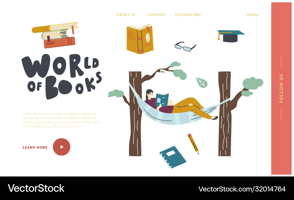 Reading hobby and leisure landing page template Vector Image