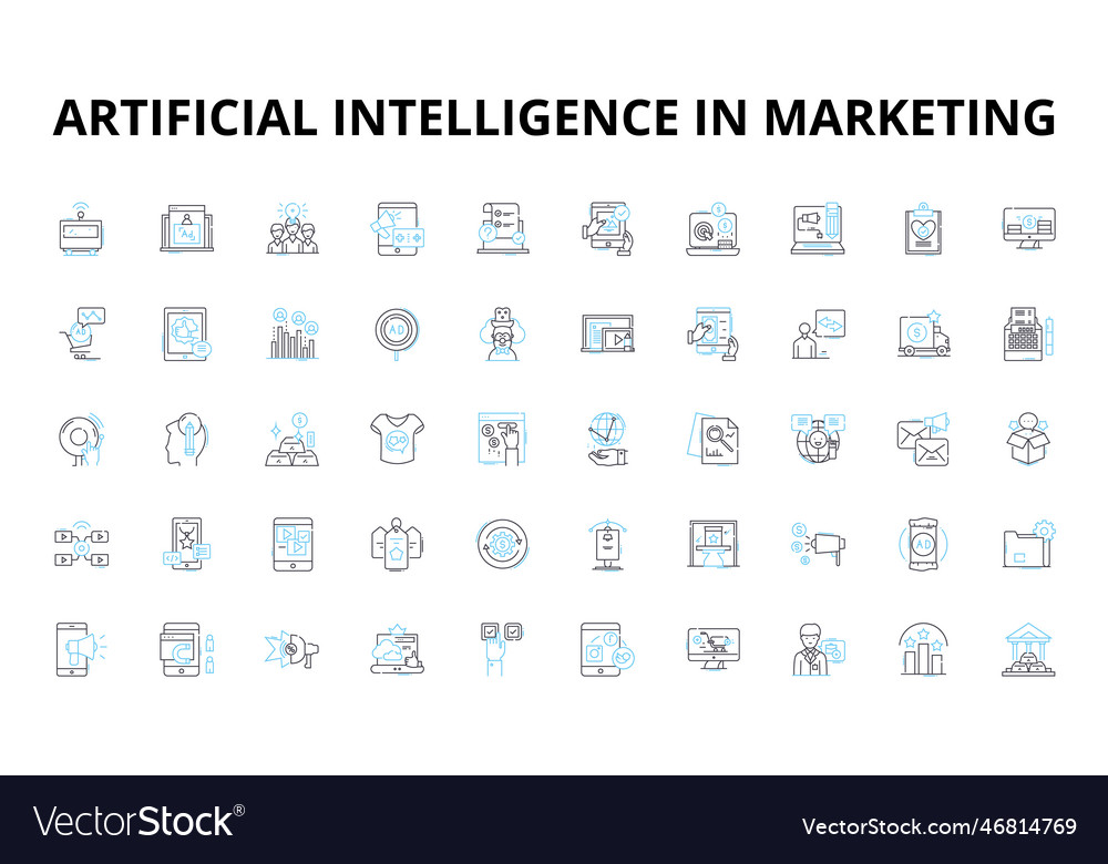 Artificial intelligence in marketing linear icons Vector Image Artificial intelligence in marketing linear icons Vector Image