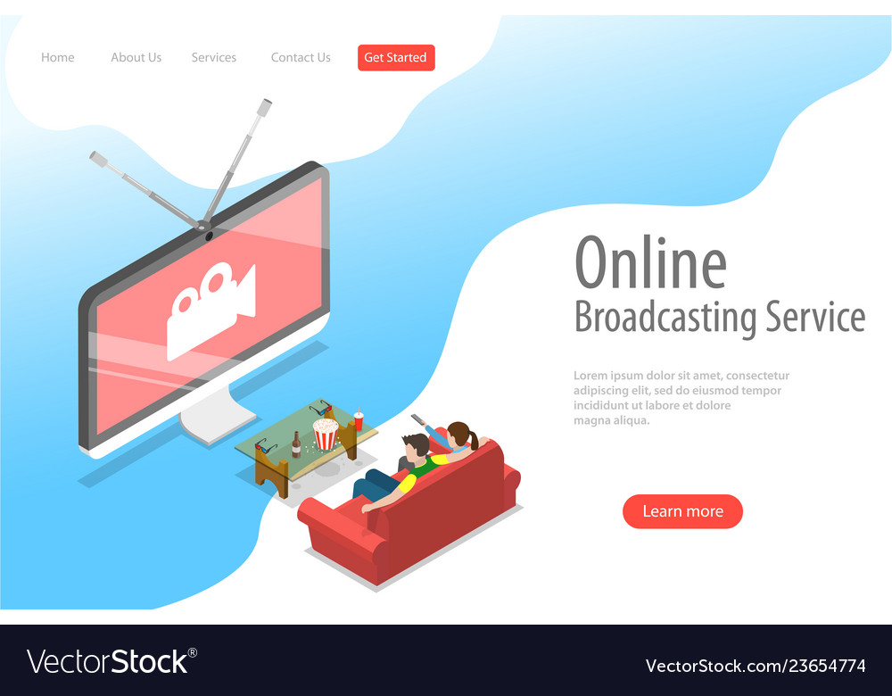 Isometric flat landing page template Royalty Free Vector