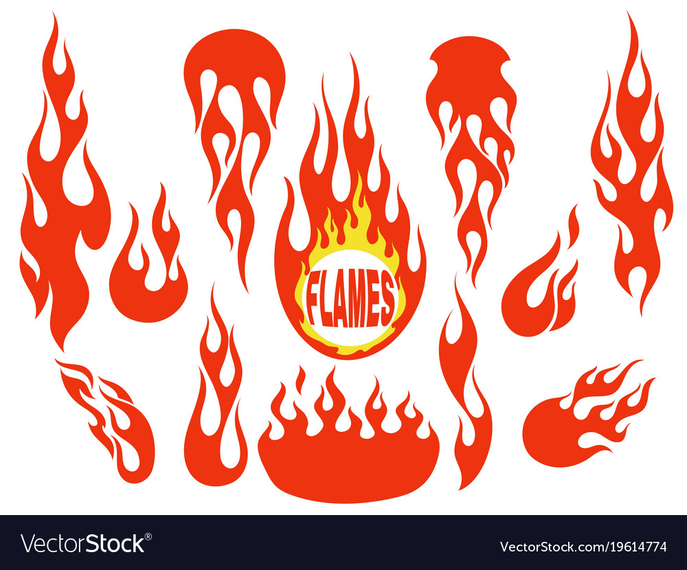 Red flame elements set Royalty Free Vector Image
