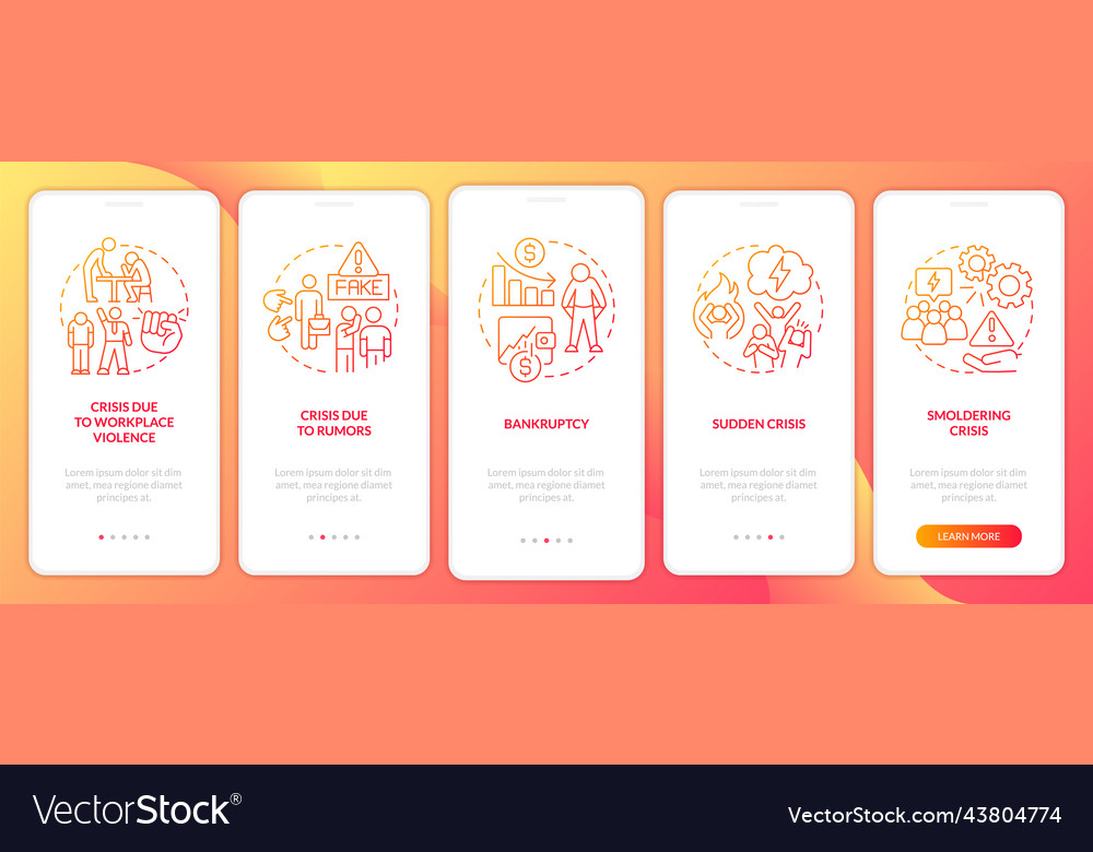 Types of risks red gradient onboarding mobile app Vector Image
