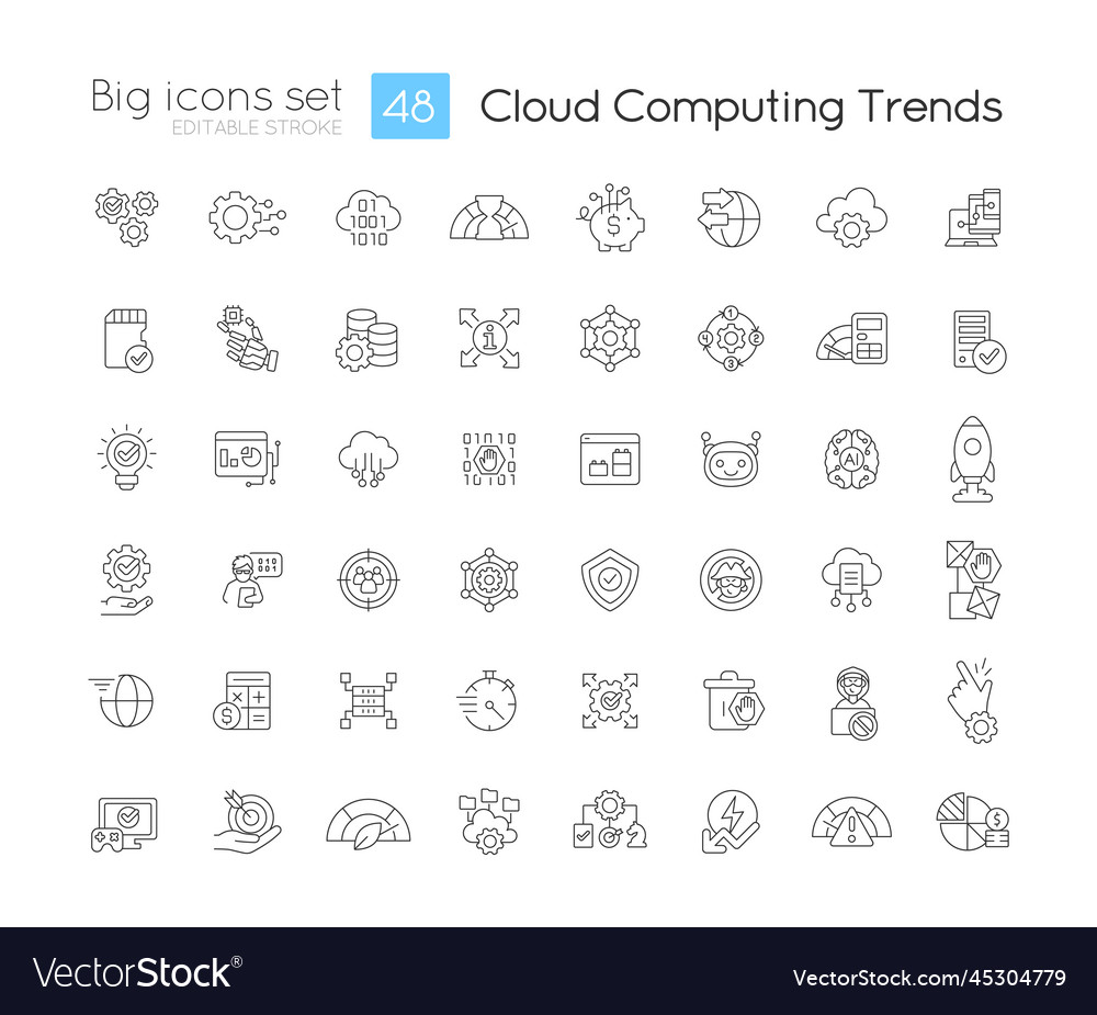 Cloud computing trends linear icons set Royalty Free Vector