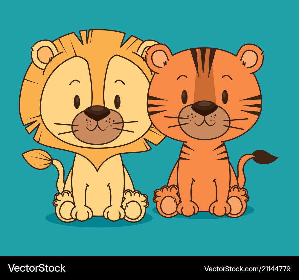 Cute and little lion and tiger characters Vector Image
