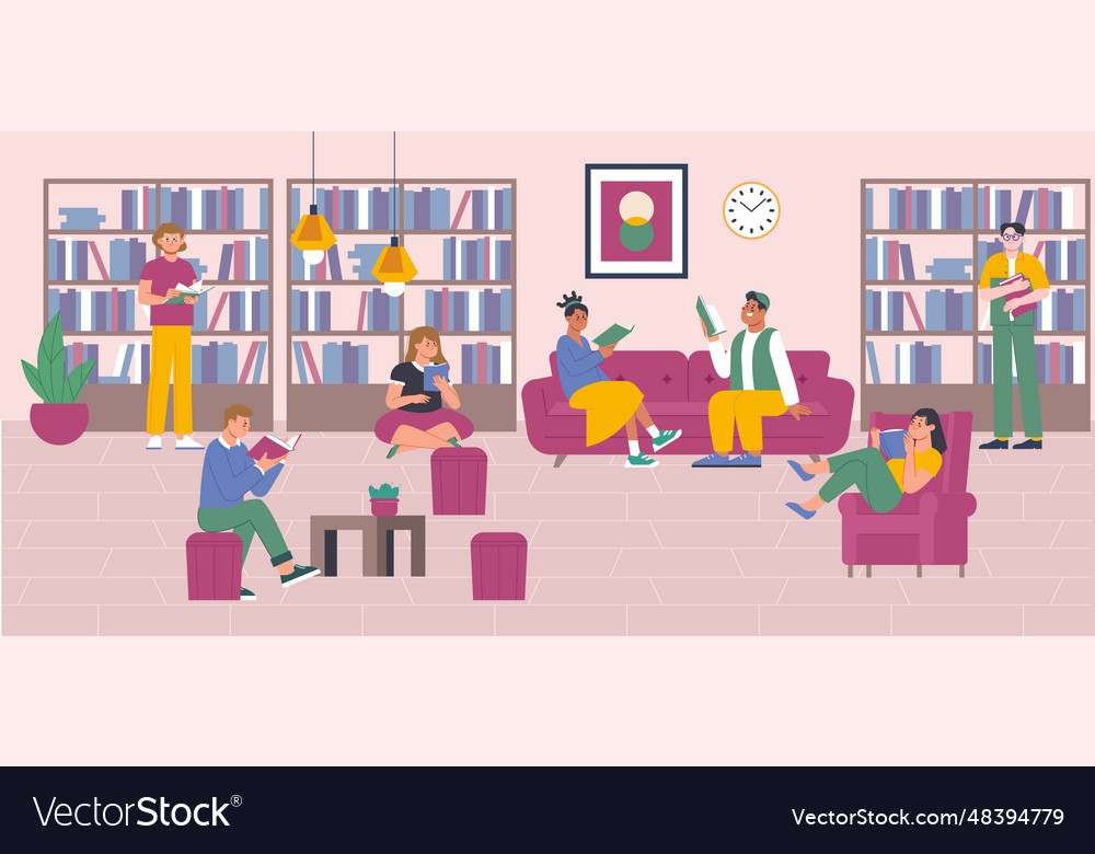 Study groups teens in library brainstorming Vector Image
