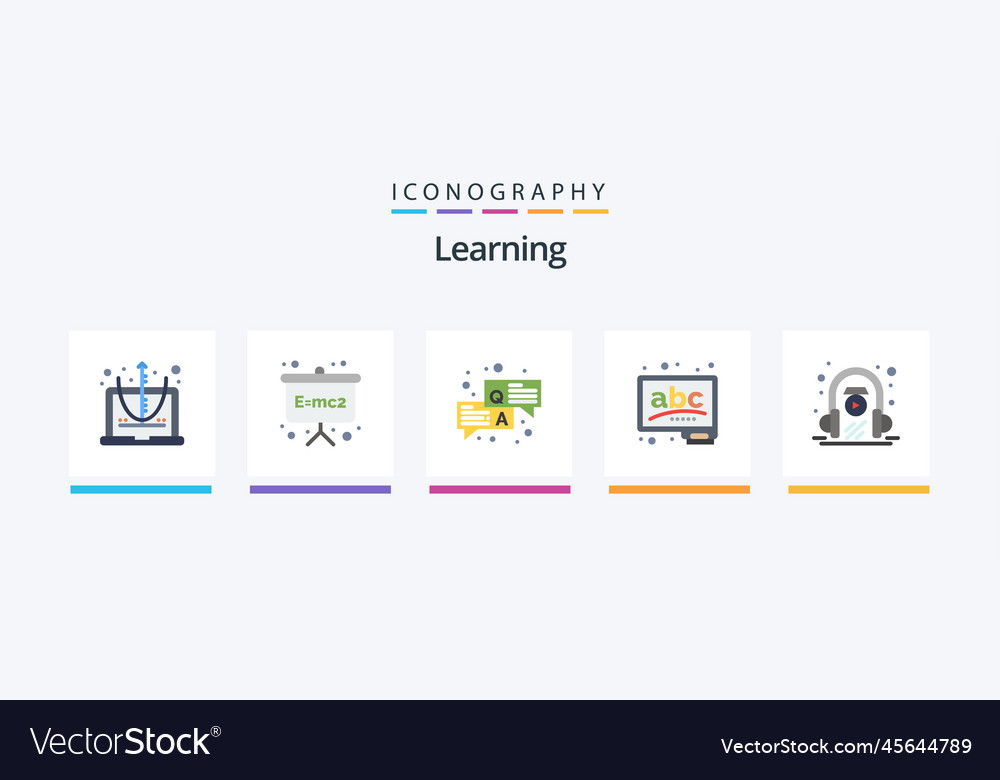 Learning flat 5 icon pack including e Royalty Free Vector