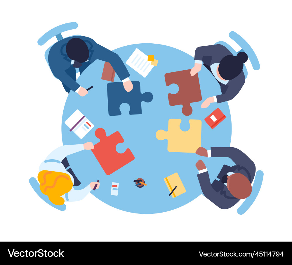 Business team brainstorming people join puzzles Vector Image