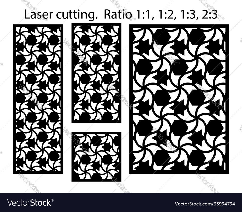 Cnc template set laser pattern geometric Vector Image
