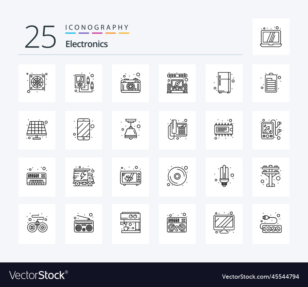 Electronics 25 line icon pack including Royalty Free Vector