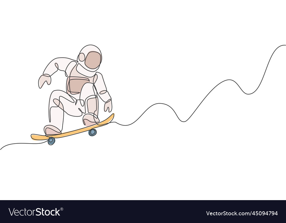 One Continuous Line Drawing Of Astronaut Riding Vector Image
