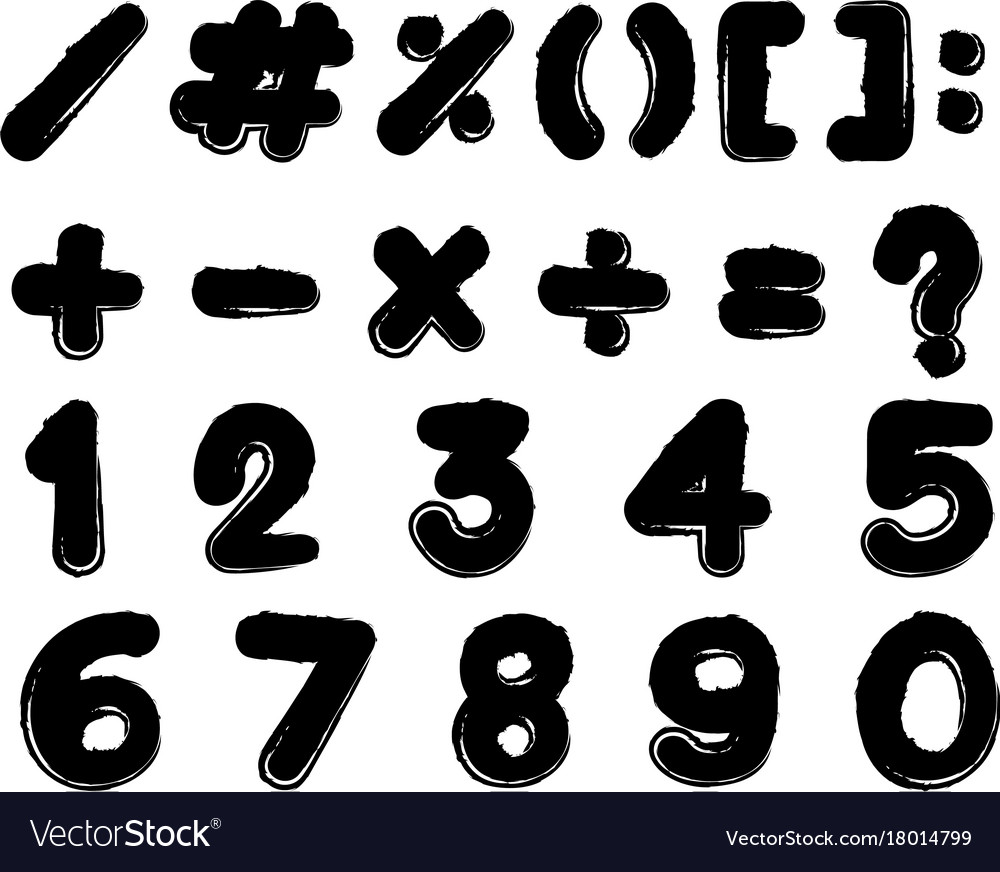 Font design for numbers and signs in black Vector Image
