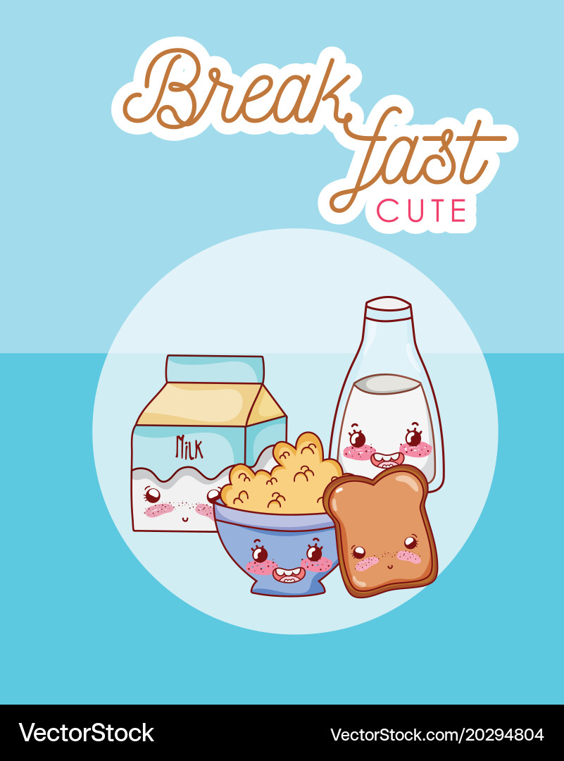 Cute breakfast kawaii cartoon Royalty Free Vector Image
